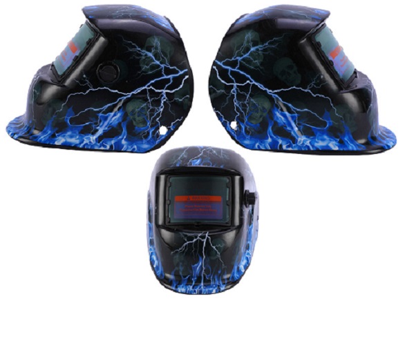 Solar-Powered Auto-Darkening Welding Helmet – Blue Lightning Design ...